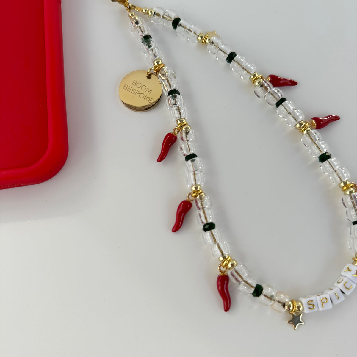 ‘SPICY’ CHILLI CRYSTAL BOOM BESPOKE PHONE BEADS – Boom Bespoke